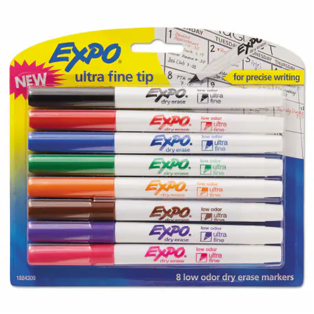 EXPO Low Odor Dry Erase Markers, Ultra-Fine Tip, Assorted Colors, 8 Pa